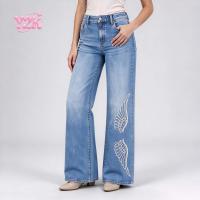 China Women's Embroidered Angel Wing High Waist Wide Leg Jeans for sale