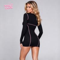 China Women's Contrast Stitching Off Shoulder Long Sleeve Bodycon Mini Dress for sale