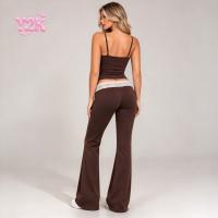 China Women's Lace Trim Camisole Tank Top Fold Over Waist Wide Leg Pants Two Piece Set for sale