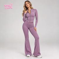 China Women's Stand Collar Zip Up Yoga Jacket Wide Leg Pants Two Piece Set for sale