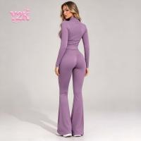 China Women's Stand Collar Zip Up Yoga Jacket Wide Leg Pants Two Piece Set for sale