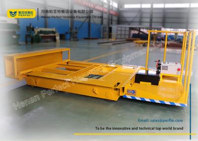 China Metal Coil Transfer Trolley / Motorized Rail Cart With Steel Pipe Handling for sale