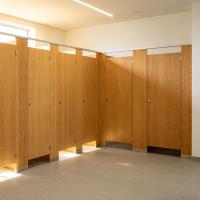 China Waterproof Fireproof HPL Toilet Partition 12mm Solid Phenolic Core with Stainless Steel Hardware for sale