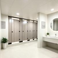 China Waterproof Toilet Partitions HPL Compact Panel 18mm Fire Resistant Moisture Proof Public Restroom Stalls for sale