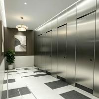 China Commercial Metal Faced Compact HPL Toilet Partition 18mm Water Resistant Impact Proof Public Restroom for sale