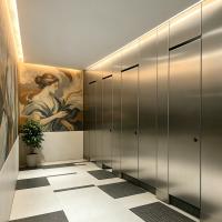 China Commercial Metal Faced Compact HPL Toilet Partition 18mm Water Resistant Impact Proof Public Restroom for sale
