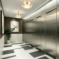 China Commercial Metal Faced Compact HPL Toilet Partition 18mm Water Resistant Impact Proof Public Restroom for sale