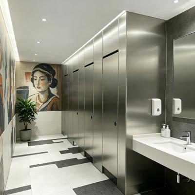 China Commercial Metal Faced Compact HPL Toilet Partition 18mm Water Resistant Impact Proof Public Restroom for sale