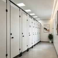 China Impact Resistant HPL Toilet Partition 18mm Gray Commercial Bathroom Stall Divider Customizable for sale
