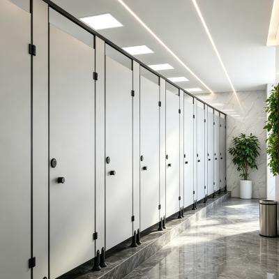 China Impact Resistant HPL Toilet Partition 18mm Gray Commercial Bathroom Stall Divider Customizable for sale