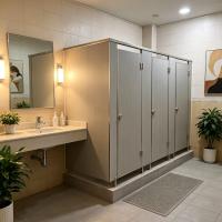 China 304 Stainless Steel Framed Wood Grain Compact Laminate Toilet Partition 18mm HPL for sale