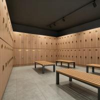 China 12mm Compact HPL Wood Grain Gym Locker with Digital Lock for Locker Room for sale