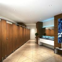 China Waterproof Wood Grain HPL Toilet Partition 18mm Commercial Bathroom Cubicle for sale