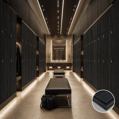 China Dark Wood Grain HPL Compact Laminate Lockers Luxury Gym Changing Room Storage Cabinets for sale