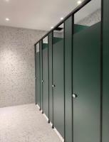 China HPL Compact Laminate Toilet Cubicles | Modern Office Building Restroom Partitions, Phenolic Core Waterproof Washroom Divider for sale