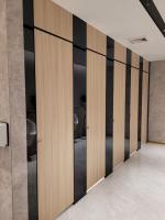 China Modern Contrast Color Restroom Stall | High Gloss Metal Frame Wood Grain Compact HPL Toilet Partition for sale