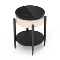 China Wooden Texture MDF Bluetooth Speaker Table 20W Stereo Sound Wireless Charging Side Table for sale