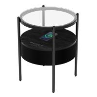 China LED Glass Integrated Tiered End Tables Bluetooth Speaker Bedside Table With USB Port for sale