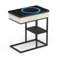 China TWS Triangle Wireless Charger Side Table Built In Bluetooth Speaker Nightstand for sale