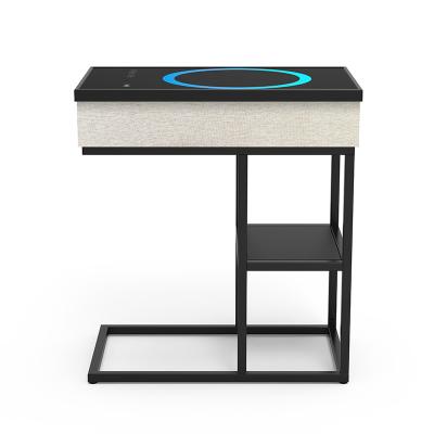 China TWS Triangle Wireless Charger Side Table Built In Bluetooth Speaker Nightstand for sale