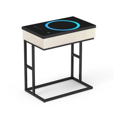 China Smart LED Wireless Charging Side Table RGB Bluetooth Speaker Bedside Nightstand for sale