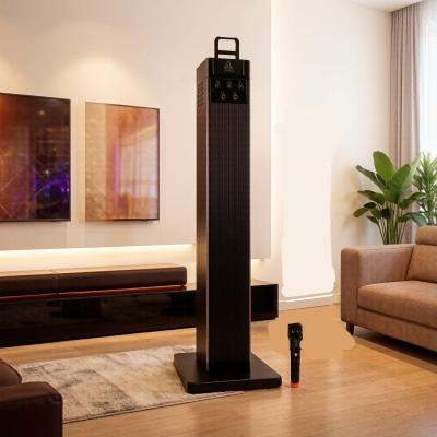 China Premium DSP Karaoke Tower Speaker 80W High Fidelity Sound Tower with Dual Wireless Karaoke Mics & Metal Grille for sale