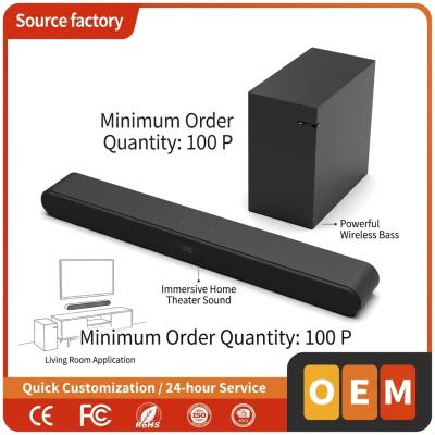 China OEM Soundbar Speaker System 100W 2.1CH Bluetooth 5.1 Wireless Subwoofer HDMI ARC DSP Factory Wholesale TV Sound Bar for sale