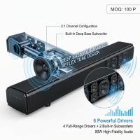China Factory 100W 2.1CH Home Theater Soundbar Speaker System with Built-in Subwoofer, DSP Audio, HDMI ARC Optical Line-in USB Bluetooth 5.0, Wall Mountable Sound Bar with Remote Control for sale