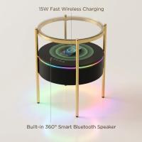 China Manufacturer Hexagonal Walnut RGB LED Smart Bedside Table Speaker System with 15W Fast Wireless Charging & 40W Stereo for sale