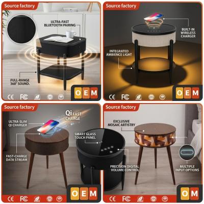 China Bluetooth Speaker Table ATC639 65W RMS 5.0 Charging MDF Wireless Charging Nightstand for sale