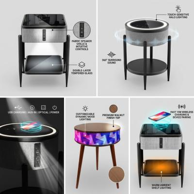China Smart Table With Speaker AT600R 20W Charging Modern LED Wireless Charging Modern Bedroom for sale