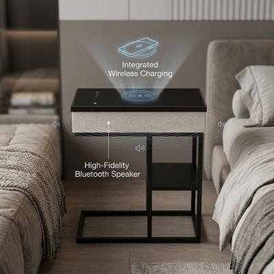 China Wireless Charging Side Table A2 65W RMS 3 1 Bedside Table Modern Bedroom Built-in Speaker for sale