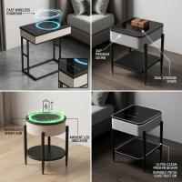 China Wireless Charging Side Table C9 30W Tempered Glass Bedside Table Modern Bedroom Built-in Speaker for sale