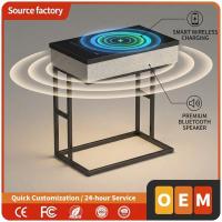 China Wireless Charging Side Table C9 30W Tempered Glass Bedside Table Modern Bedroom Built-in Speaker for sale