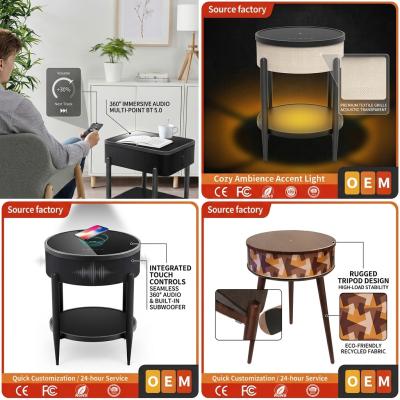 China Bluetooth Speaker Table ATC639 65W RMS Charging Custom Logo Wireless Charging Nightstand for sale