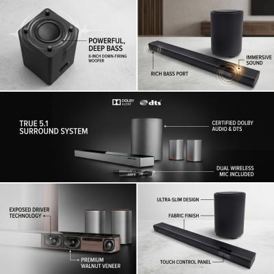 China Bluetooth TV Soundbar With Subwoofer ASW100-2.1U 100W CH Wireless Subwoofer Surround Sound for samsung tv for sale