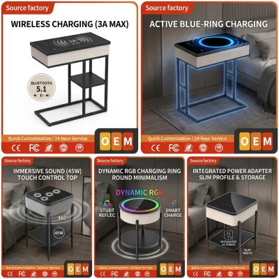 China Wireless Charging Side Table ATC609L 30W RGB Dynamic Bedside Table Modern Bedroom for sale