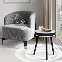 China 60W Bluetooth Audio Side Table Smart Home Furniture Tempered Glass Top Fabric Body Iron Legs Wholesale for sale