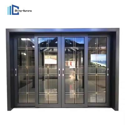 China Shiny-Aurora 50 Series Low E Glass Sliding Doors Aluminum Alloy Exterior Folding Door with Lock for sale