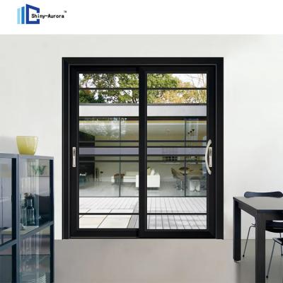 China Aluminum Sliding Glass Door Black French Style Double Layer Tempered Glass 1800mm for sale