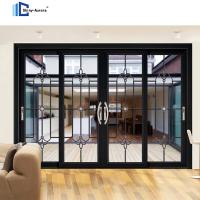 China Aluminum Sliding Glass Door Black French Style Double Layer Tempered Glass 1800mm for sale