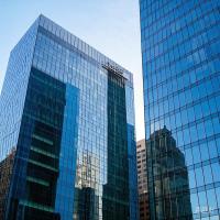 China Powder Coating Double Glazed Prefabricated Glass Facade 150mm Frame Depth for sale