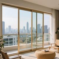 China 1.2mm Gold-Tone Aluminum Sliding Window with Multi-Point Lock for sale