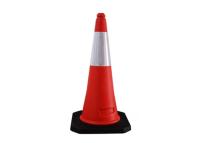 China 28 Inch Red Body Black Base PE Traffic Safety Cone for sale