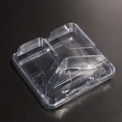 China Clear PET 3 Compartment Plastic Food Box Convenient Multipurpose Storage for sale