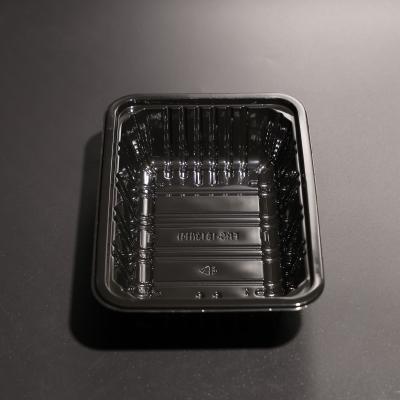 China FDA Approved Stackable BPA Free Plastic Food Plate Rectangular Food Tray Black Color for sale