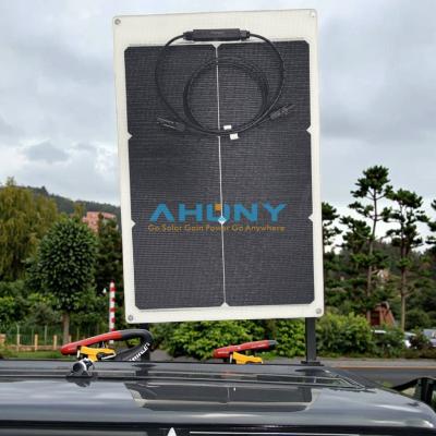 China 50W 22V ETFE Black Flexible Solar Panel, ETFE Black Thin, Slim Semi-Flexible PERC Mono High Efficiency Solar Cells 12 Volt for Battery Charge Marine RV Campers Boats Tent for sale