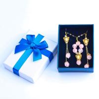 China Handmade Natural Crystal Beaded Necklace & Earring Set with 8MM Round Gemstones and Copper Gold Plating for sale