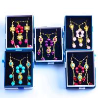 China Handmade Natural Crystal Beaded Necklace & Earring Set with 8MM Round Gemstones and Copper Gold Plating for sale