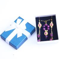China Handmade Natural Crystal Beaded Necklace & Earring Set with 8MM Round Gemstones and Copper Gold Plating for sale